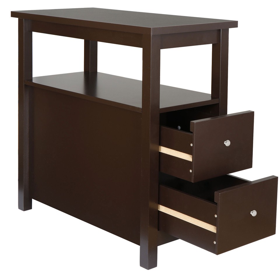 Chairside End Table with 2 Drawer and Shelf for Living Room Narrow ...