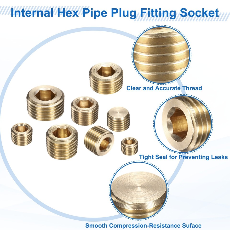 12Packs 1/8 NPT Brass Pipe Plug Fitting Male Thread Internal Hex Socket ...