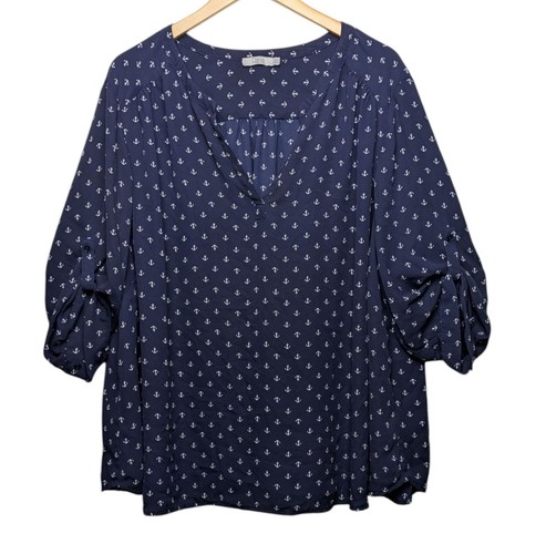 Dalia Nautical Theme Blouse 3X Anchors Roll Tab Sleeve | eBay