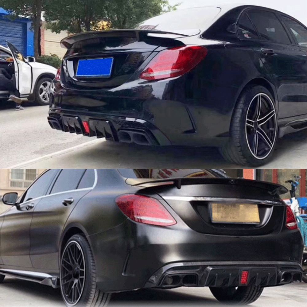 Glossy Black Rear Diffuser W/Exhaust Tips For Benz W205 C300 C43 C63AMG ...