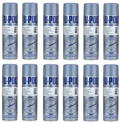 12 x U-Pol Grey Primer High Build Filler Power Can 500ml Spray Paint ...