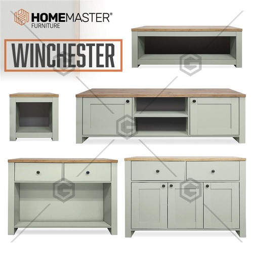 Winchester oak & Morandi green sideboard / side console coffee table ...