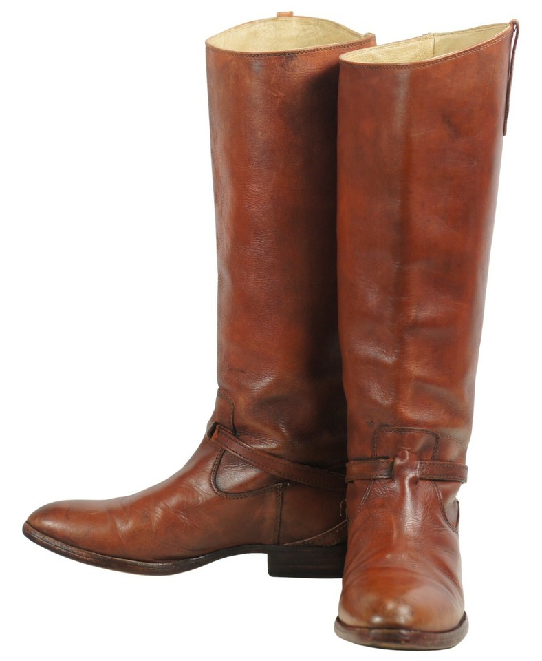 Frye 17-Inch Tall Knee Hi Brown Leather Harness Biker Motorcycle Boots ...