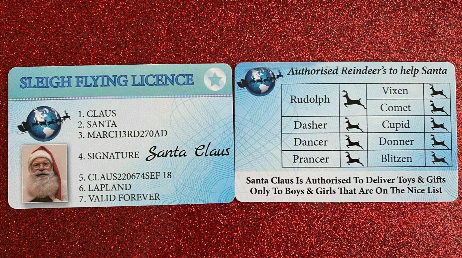 Xmas Novelty ID card - Santa Claus Sleigh Driving Licence Christmas+Elf ...