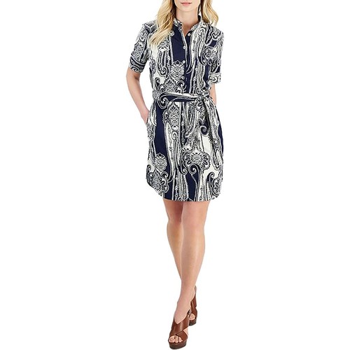 Nautica Jeans Co. Womens Navy Paisley V-Neck Hi0 Shirtdress XS BHFO ...
