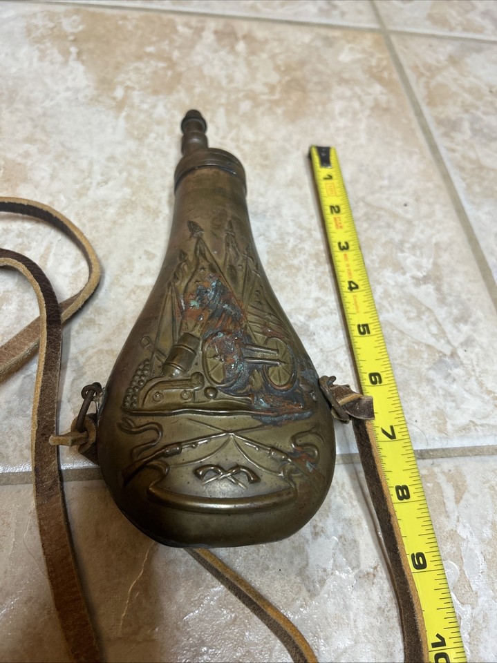 VTG COPPER? BRASS? GUN POWDER FLASK W/ SCENE OF US CIVIL WAR REPLICA ...