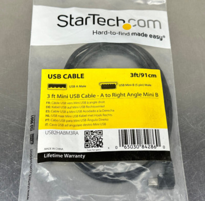 Startech USB2HABM3RA 3ft Mini USB Type-A to Right Angle Mini USB Type-B ...