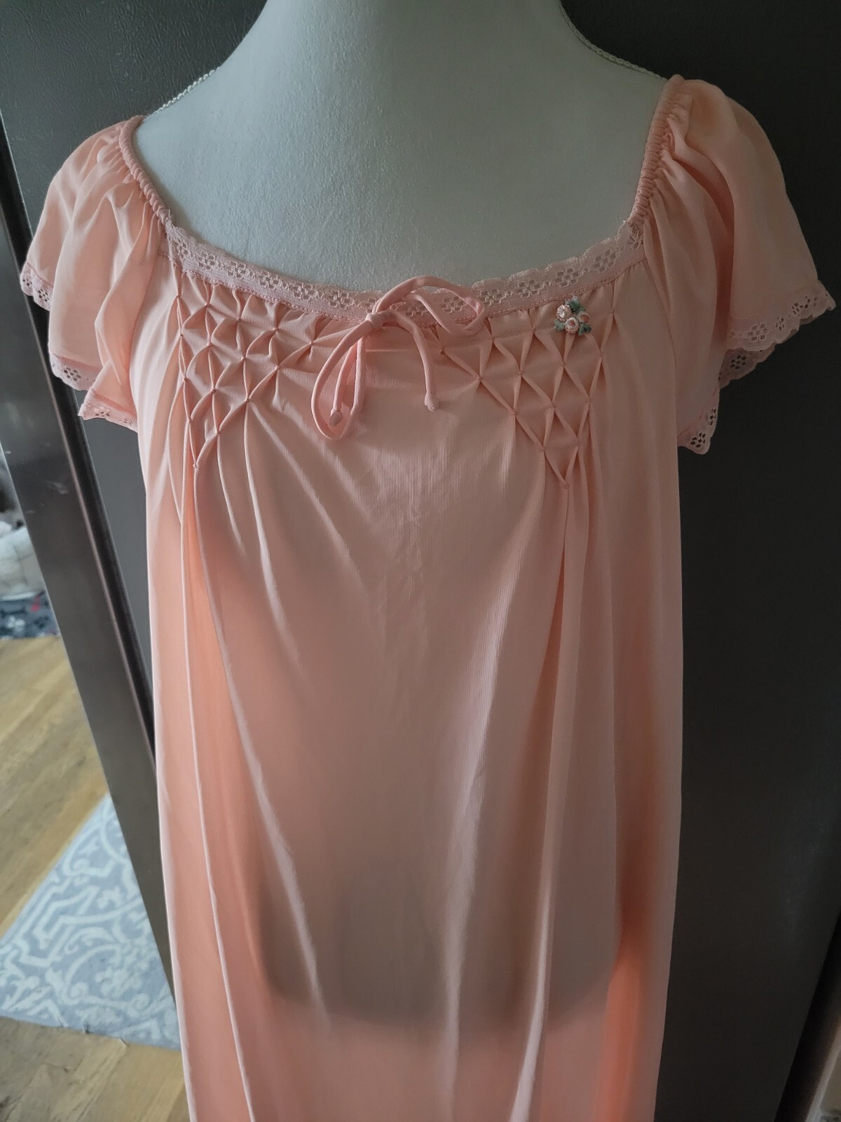 Vintage 1950s Nylon Sears Peach Nightie Nightgown L 3… - Gem