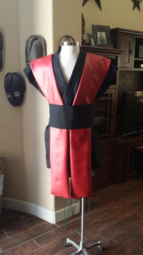 Sleeveless black tunic & red pleather tabards & sash,4 pcs costume | eBay
