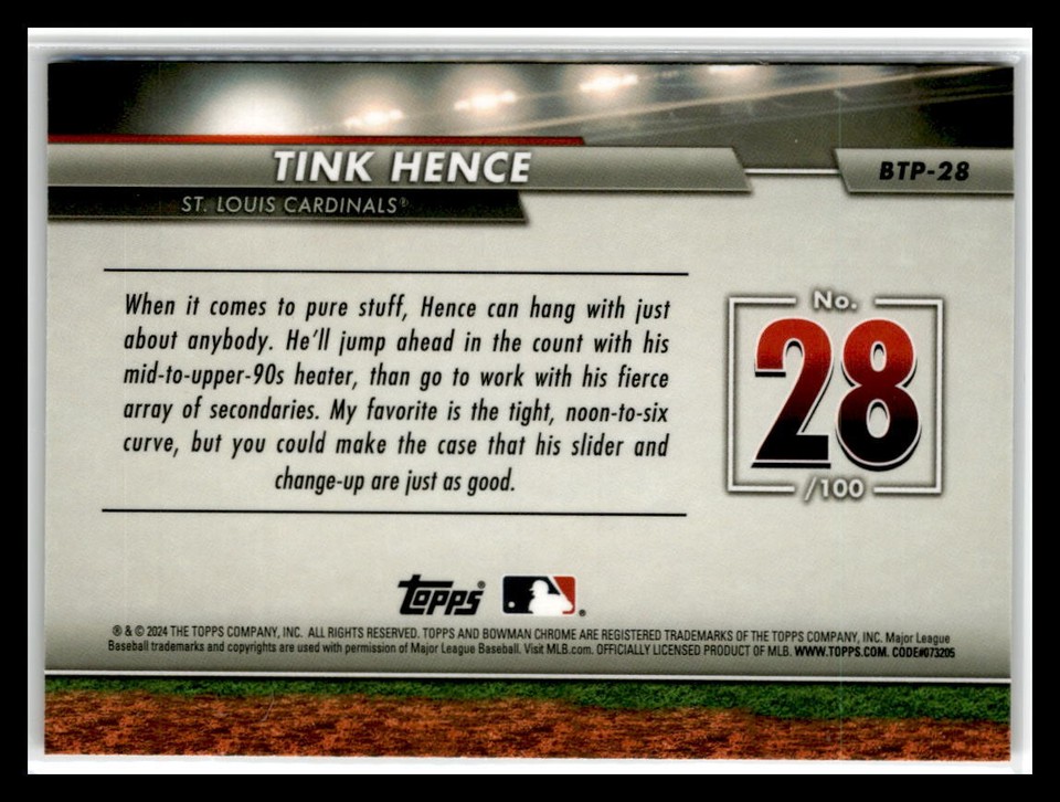 Tink Hence 2024 Bowman Top 100 #BTP-28 St Louis Cardinals | eBay
