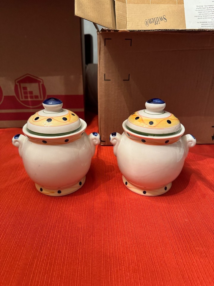 Set of 2 handpainted kitchen jars - German Rumtopf - Lemon Flowers ...