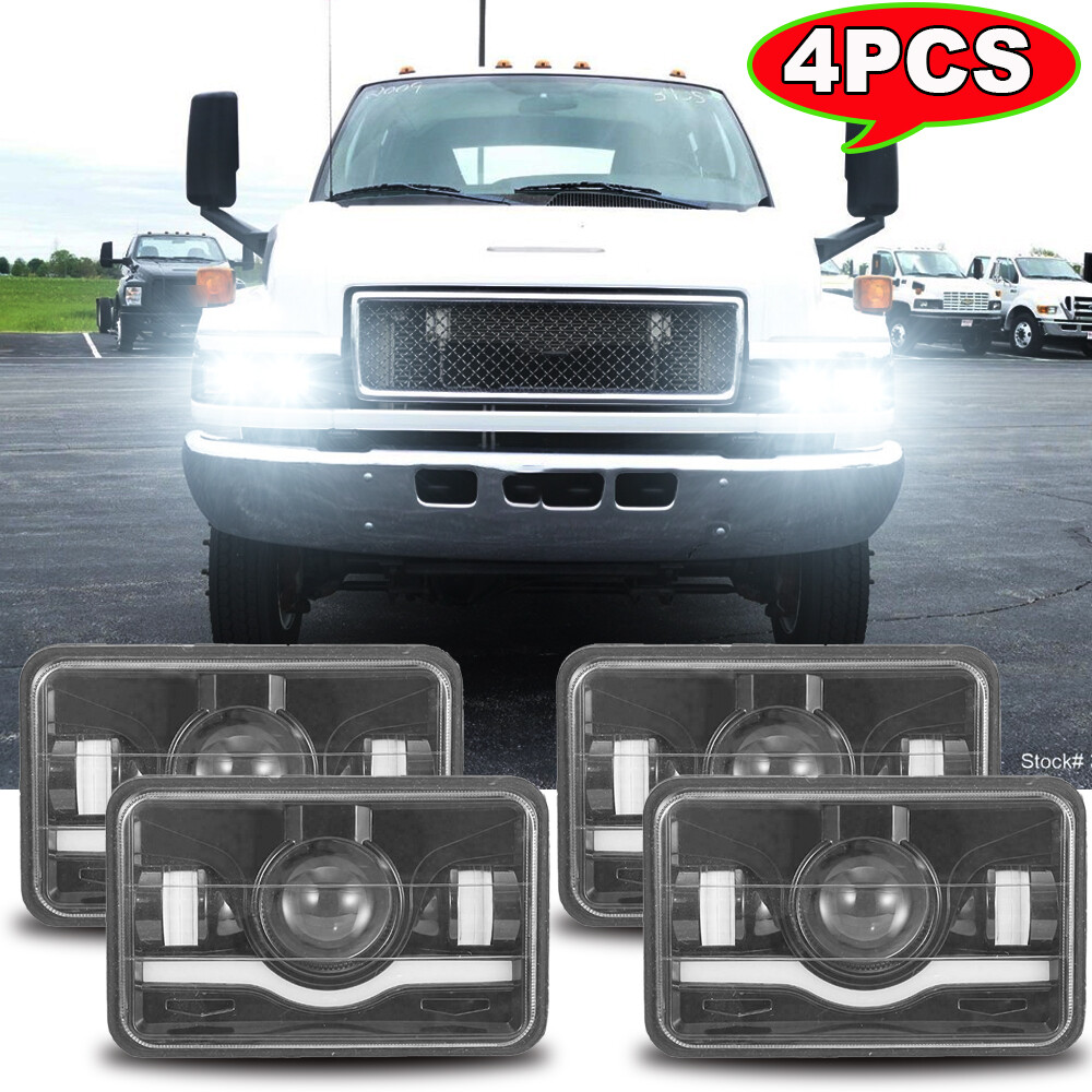 4PCS For GMC C4500 C5500 Topkick 2003-2009 DOT 4x6" LED Headlights Hi ...