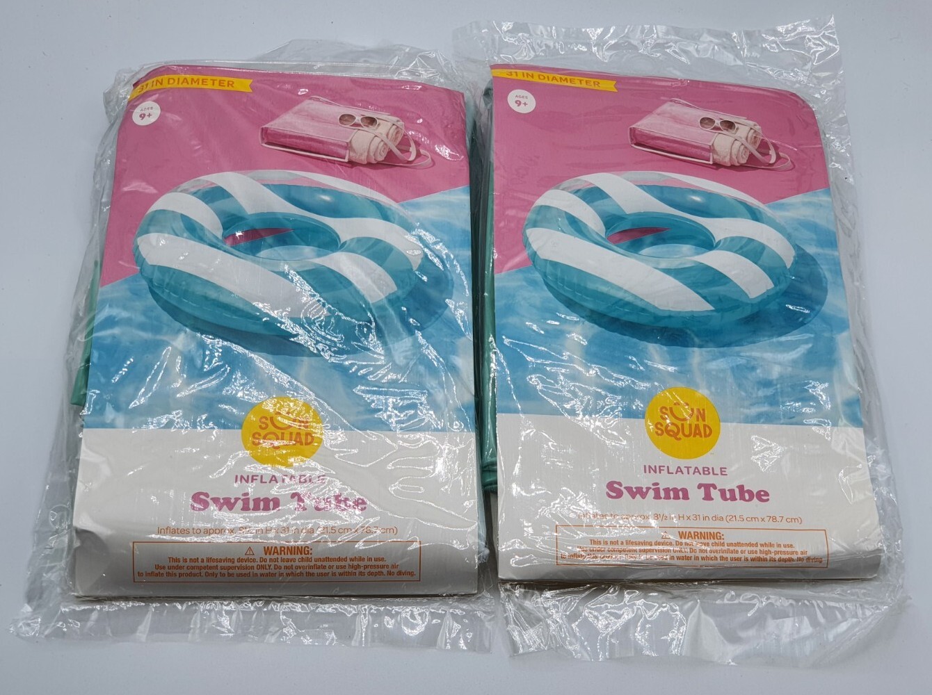 (2 Pack) Sun Squad Inflatable 31" Swim Tube Ring Pool Float Mint Green ...