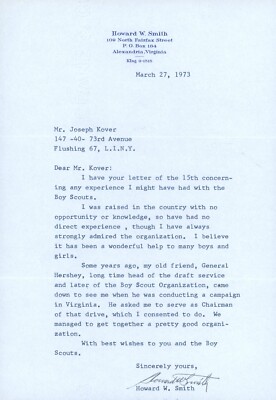 Virginia Representative Howard W. Smith Signed Letter - Boy Scouts | eBay