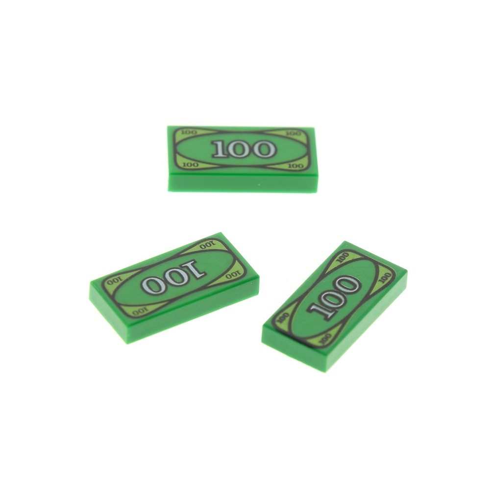 3X Lego Banknotes Tile 1X2 Green 100 Dollar Money Yellow Green 3069BPX7 ...