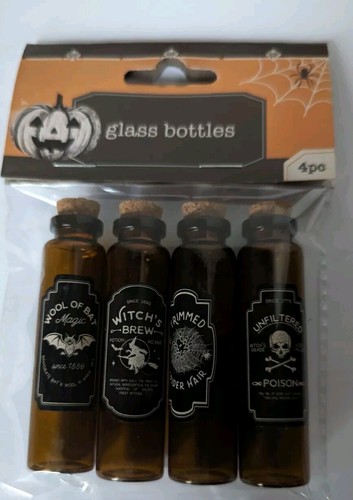 Halloween Mini Potion Bottles & Cork 4ct Dark Glass Spell Jar ...
