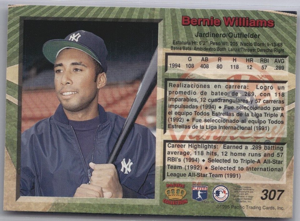 1995 Pacific Bernie Williams New York Yankees #307 Baseball | eBay