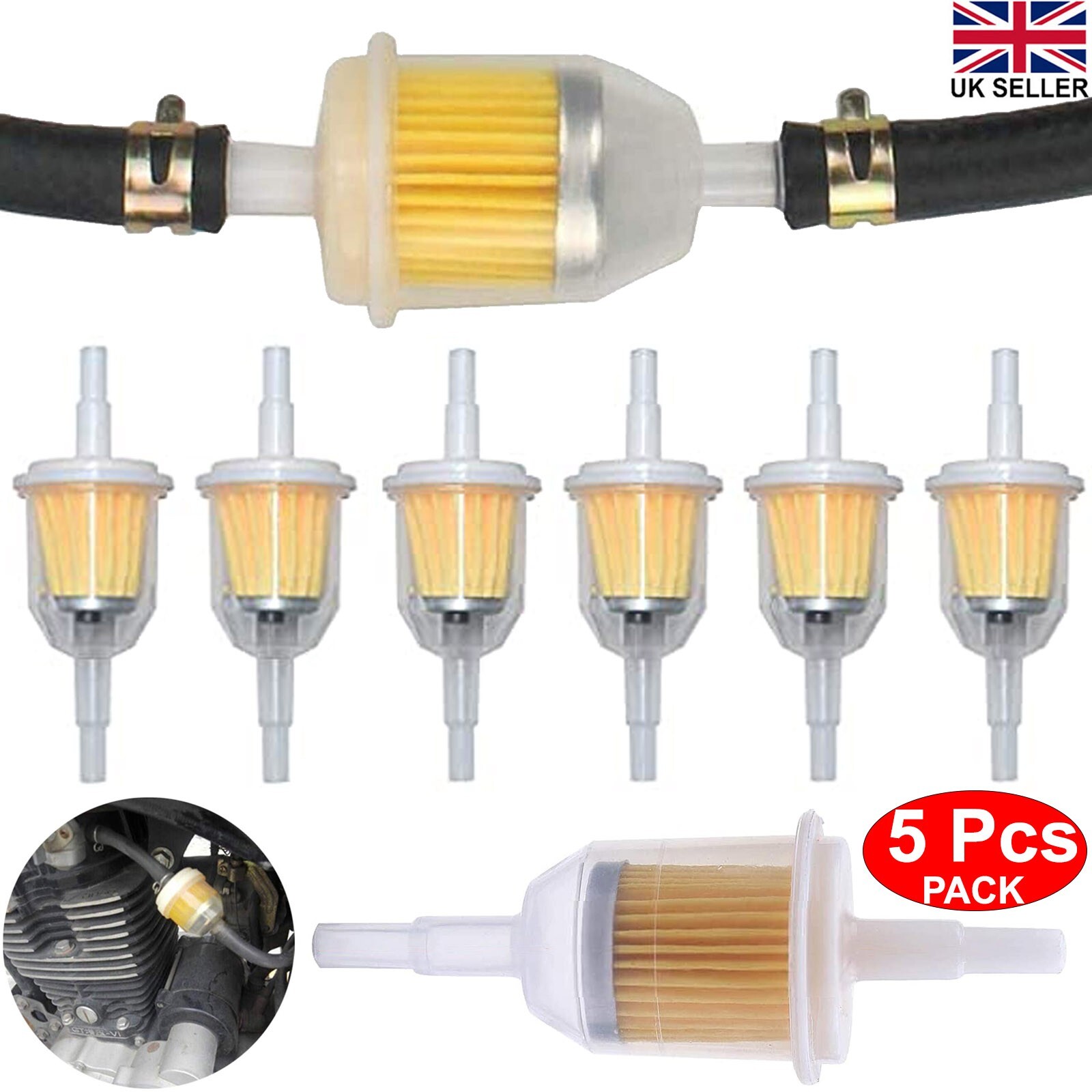 Universal Petrol Filter 5Pcs inline fuel Filter fits 6 - 8mm pipe for ...