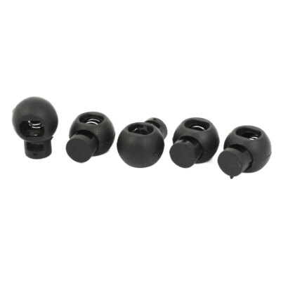 5 Pcs Black Plastic Ball Round Toggle Clip Stopper Cord Locks Fastener ...