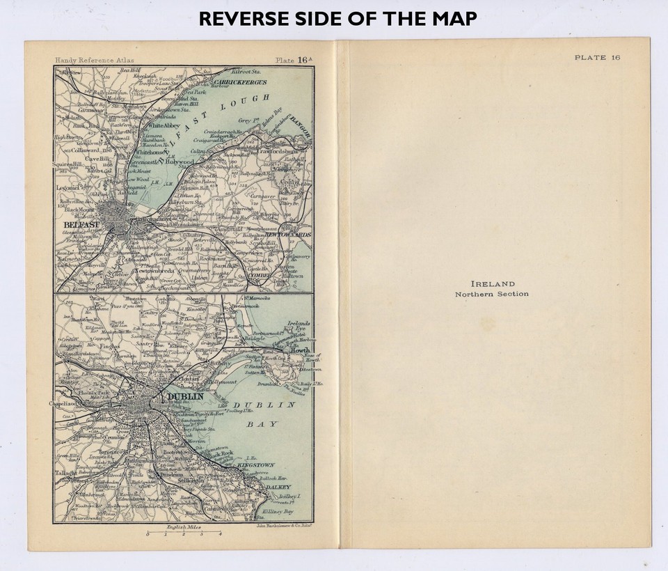 1912 ANTIQUE MAP OF NORTHERN IRELAND / BELFAST LONDONDERRY / VERSO ...