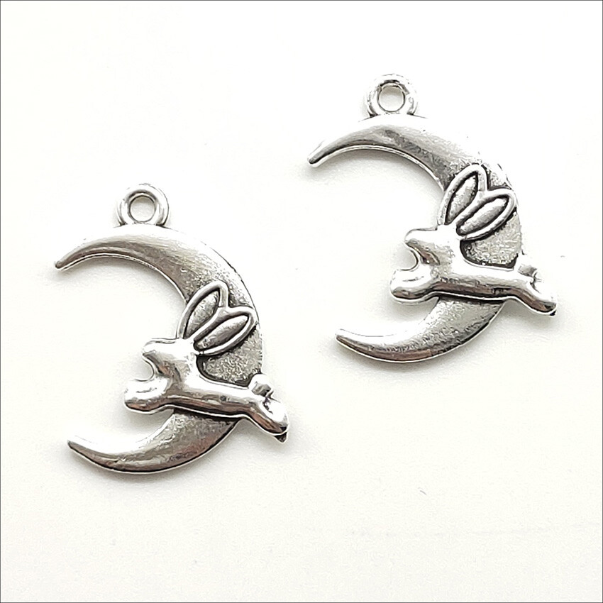 8/20/50pc Rabbit Moon Antique Silver Charms Pendants for Jewelry Making ...