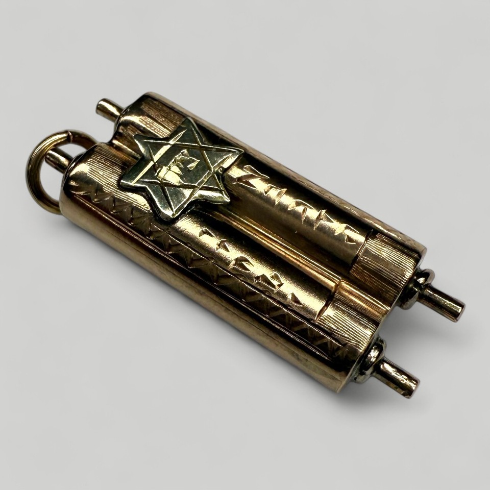 12K Gold Torah Scroll Star of David Jewish Pendant Charm 1.9g Vintage ...