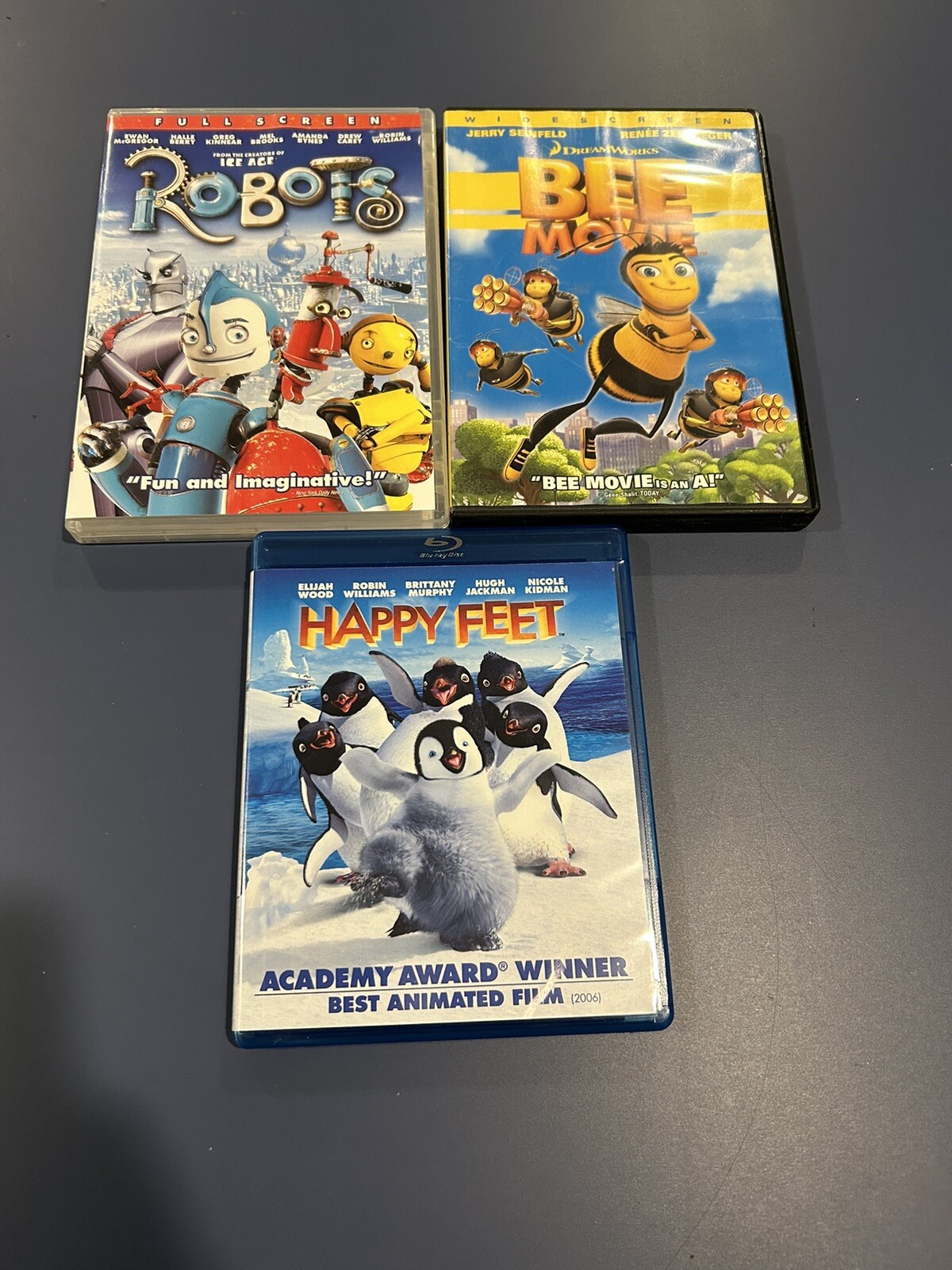 ROBOTS, BEE MOVIE, HAPPY FEET DVD LOT Seinfeld + Robin Williams Blu Ray ...