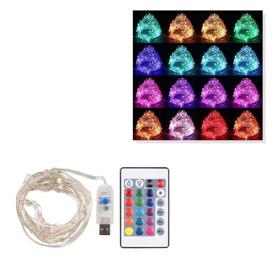 Color Changing 10m LED RGB Fairy String Lights Copper Wire with 24 Key ...