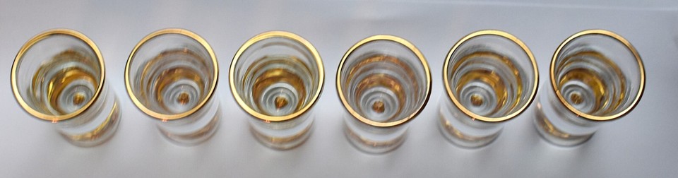 Shot Glass Set Decorated 24K Gold Trimmed Set of 6 Handmade Blown Art ...