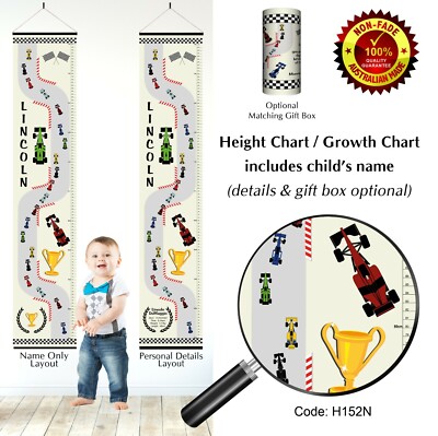 Height Growth Chart Grand Prix, Formula 1, Racing Cars Track Theme | eBay