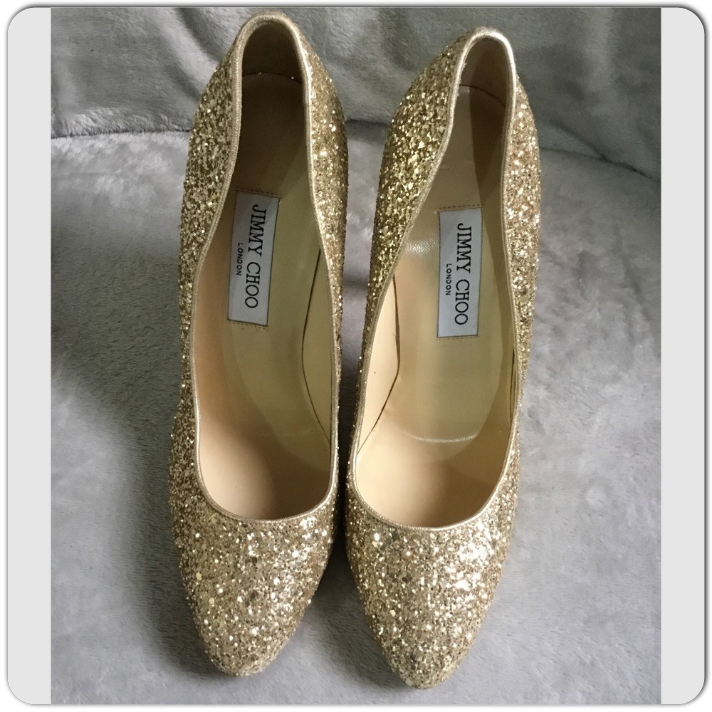 JIMMY CHOO Victoria Gold Glitter Pumps - Women's Plat… - Gem