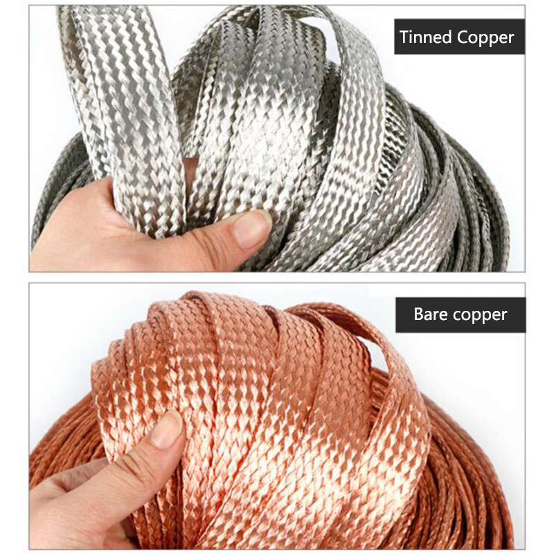 1 Meter Flat Copper Braid Cable Bare Copper/Tinned Copper Braid Wire ...