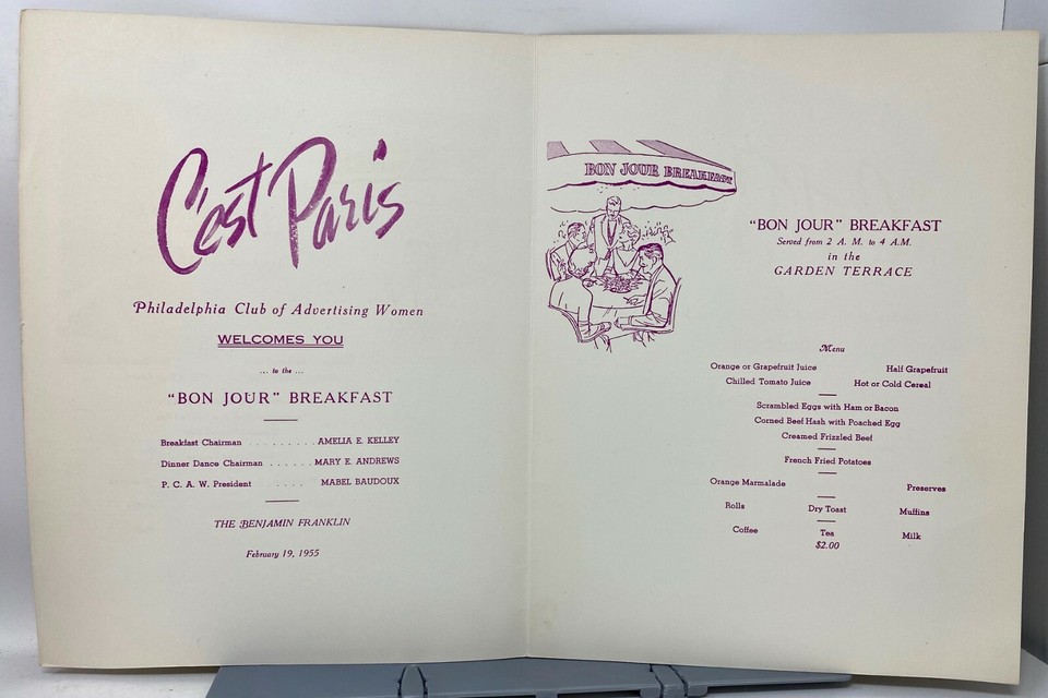 1955 Benjamin Franklin Restaurant Menu Advertising Women Club ...