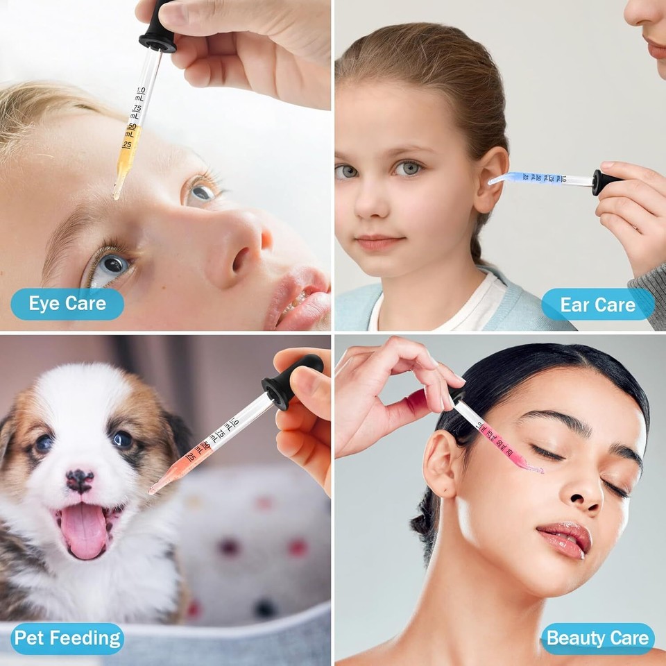 Herain 8 Pack Glass Pipette Dropper Ear and Eye Medicine Dropper-Bent ...