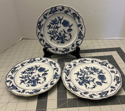 3 - Vintage Maruta China Japan Blue Onion Design Gold Accent Bread ...