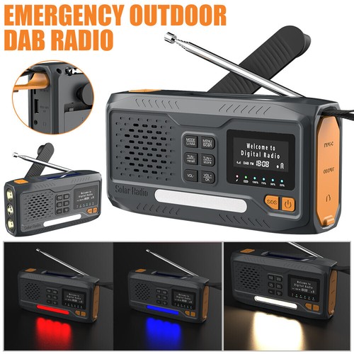 DAB/BT/FM Wind up Solar Radio Hand Crank Dynamo with LCD Display Light ...