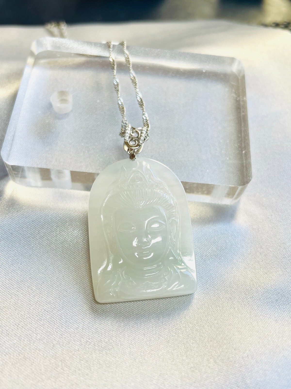 S925 Clear Guanyin Pendant Jadeite Silver Setting Gift For Her For Him ...