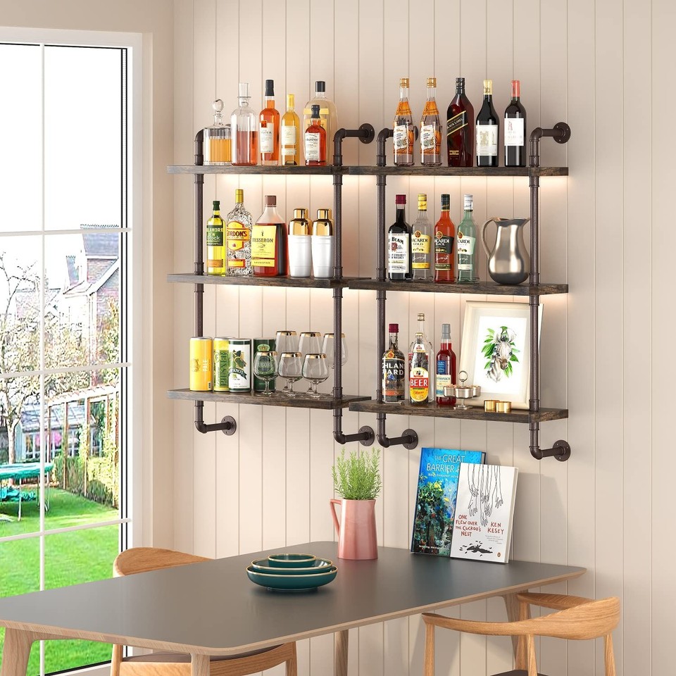 Industrial Pipe Shelf Wall Mounted, Rustic Wood Floating Shelves, 3 ...