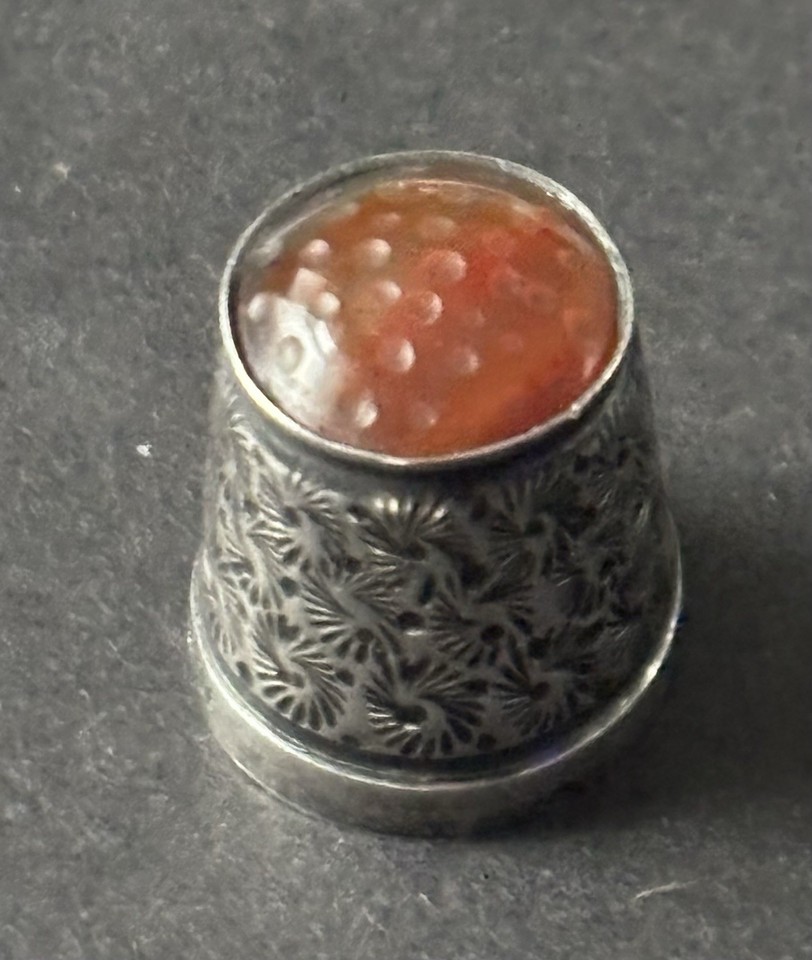 Antique HM 1923 Agate Top Silver Sewing Thimble Wilmot Manufacturing ...
