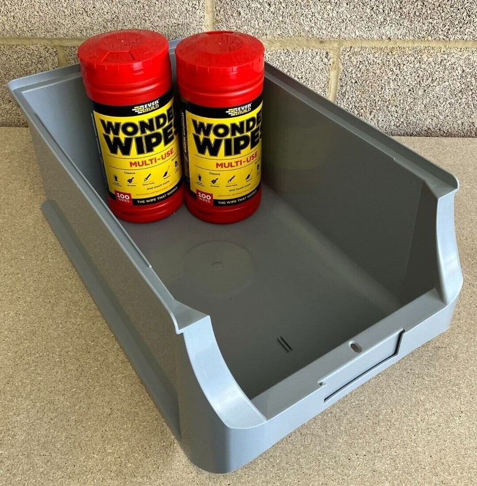 Hanging stacking plastic parts storage lin bins boxes garage workshop ...