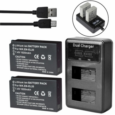 2x Battery +USB Charger for Nikon EN-EL20/a | Nikon COOLPIX P950 ...