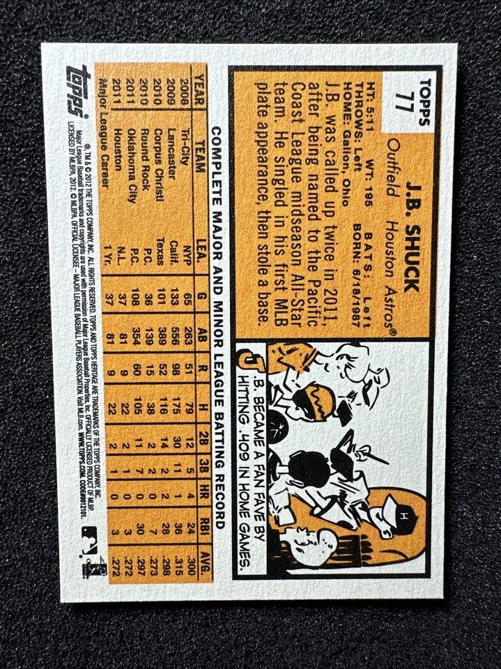 J.B. SHUCK #77 2012 Topps Heritage Baseball QTY Houston Astros | eBay
