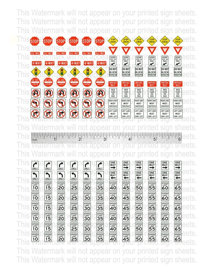 1300+ HO Scale 1:87 Street and Traffic Signs on Adhesive-Backed Paper ...