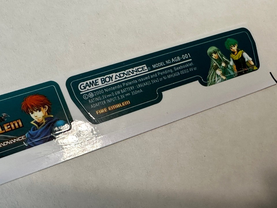 Nintendo Game Boy Advance AGB-001 Fire Emblem Console Label Barcode ...