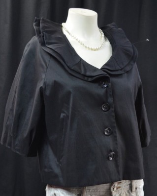 SAMUEL DONG BLACK TAFFETA wired RUFFLE collar dress JACKET BLAZER SZ M ...