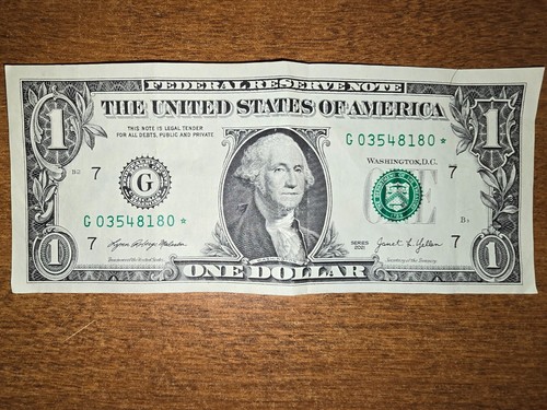 Circulated One Dollar Bill G Star Note G03548180* Chicago 3.2 Million ...