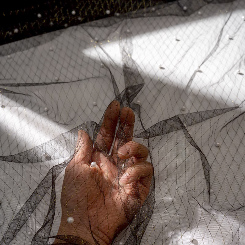 Lace Mesh Beaded Fabric Tulle Sheer Shiny Fishnet Voile Wedding Dress ...