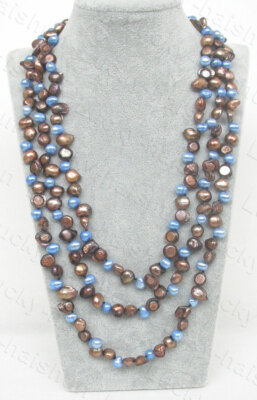 Long 46" Baroque tooth blue coffee Multi-color freshwater pearls ...