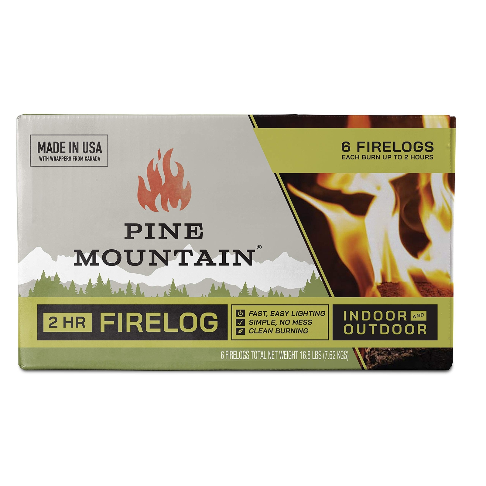 Pine Mountain 6PK 2HR Trad Fire Log, 6 Firelogs, 2-Hour Burn Time, 6 ...