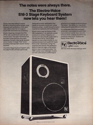 vtg 1970s ELECTRO VOICE MAGAZINE PRINT AD Speaker System S18-3 EV ...